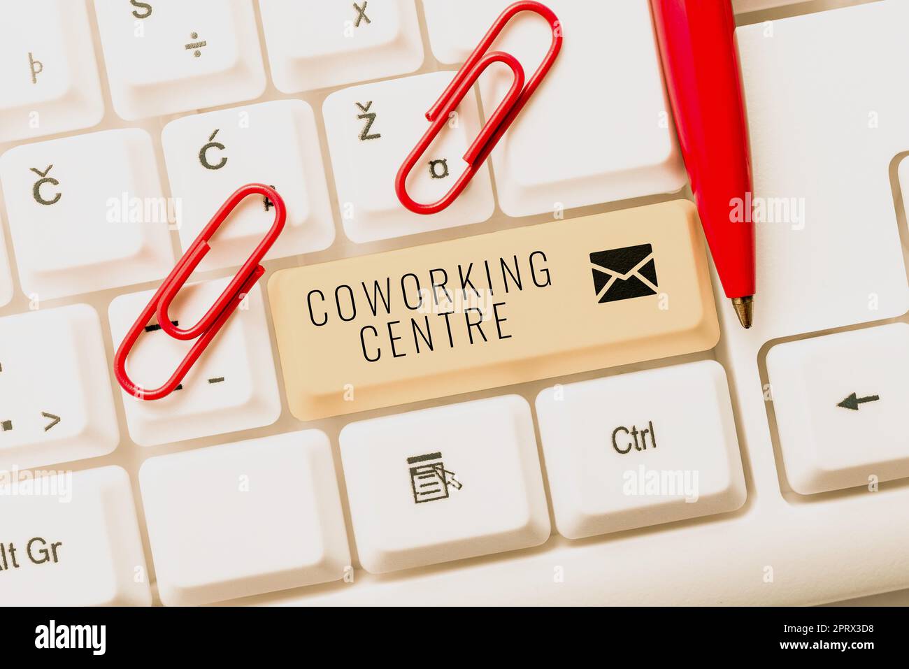 Hand writing sign Coworking Centreshared workplace often office and ...