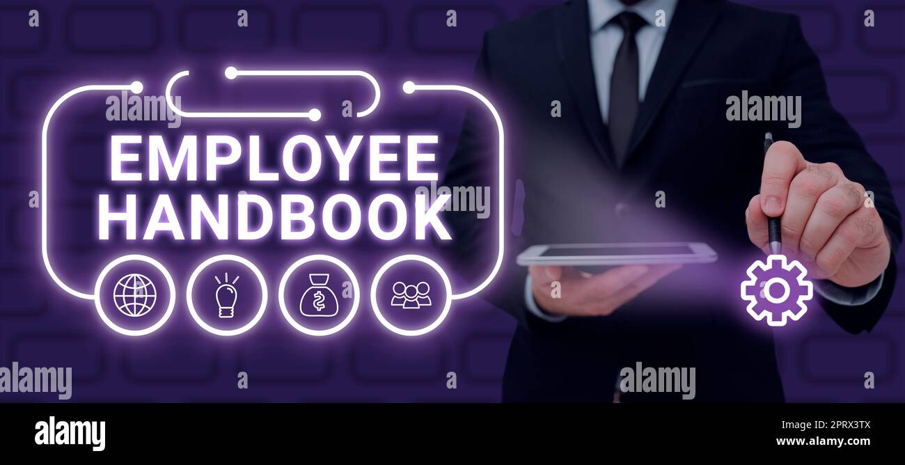 Text sign showing Employee HandbookDocument that contains an operating ...