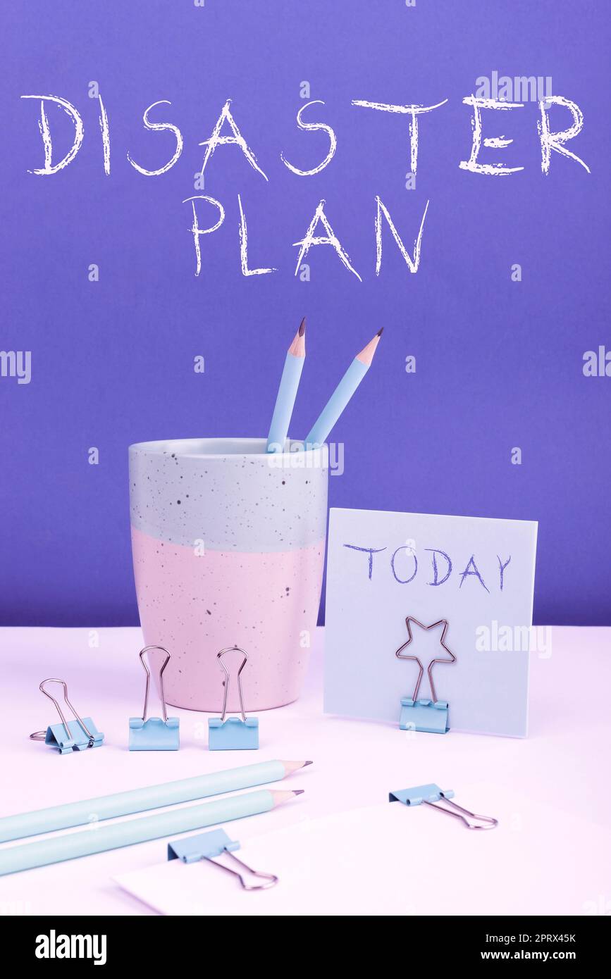 Hand writing sign Disaster Plan. Business concept Respond to Emergency ...