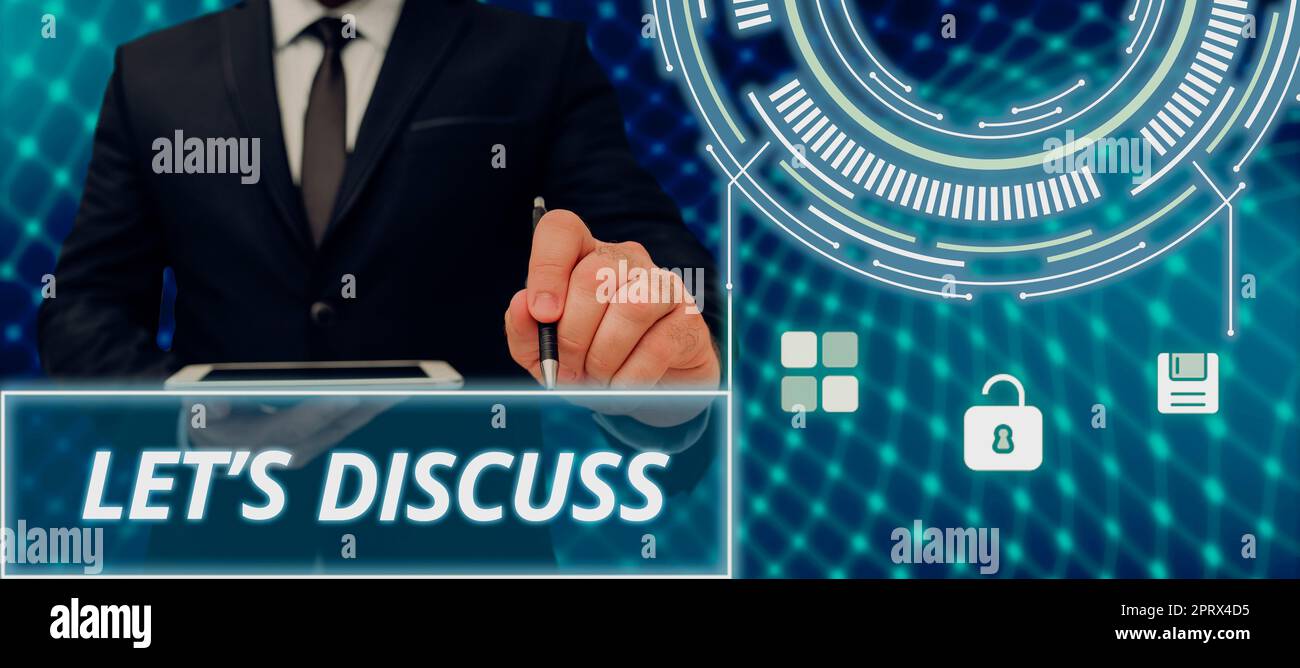 Sign displaying Let S Discuss. Word Written on Permit to Talk Open Up ...