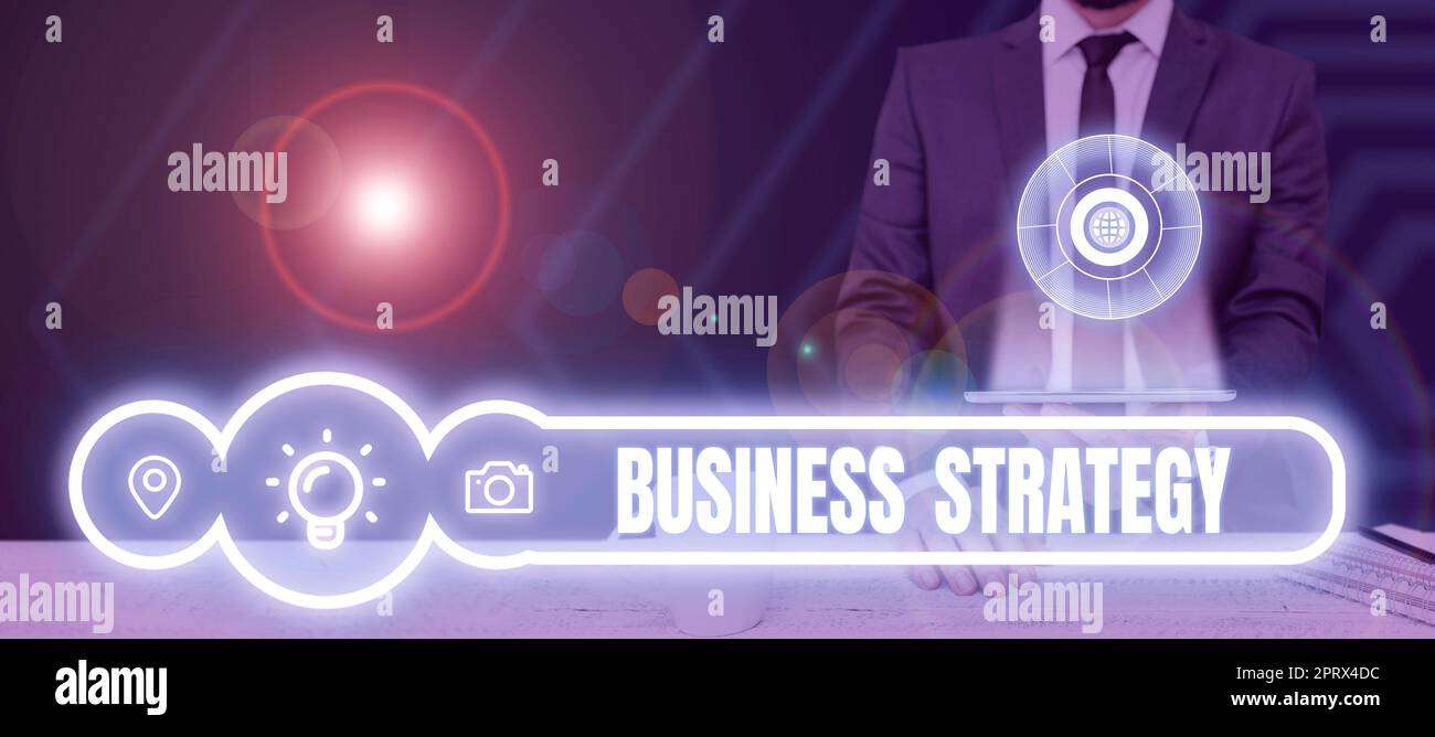 Hand writing sign Business StrategyManagement game plan to achieve ...