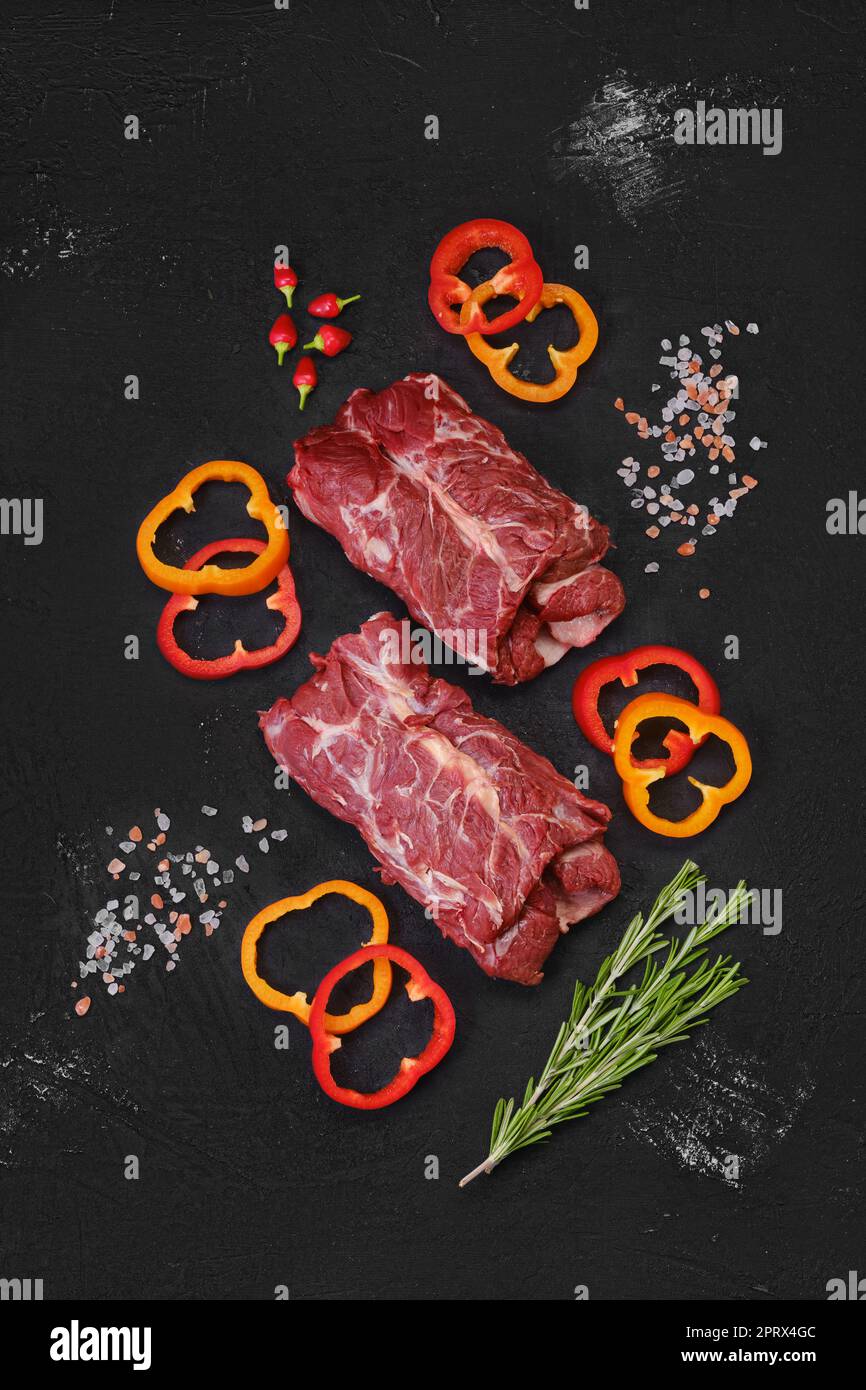 Top view of raw lamb neck meat Stock Photo - Alamy