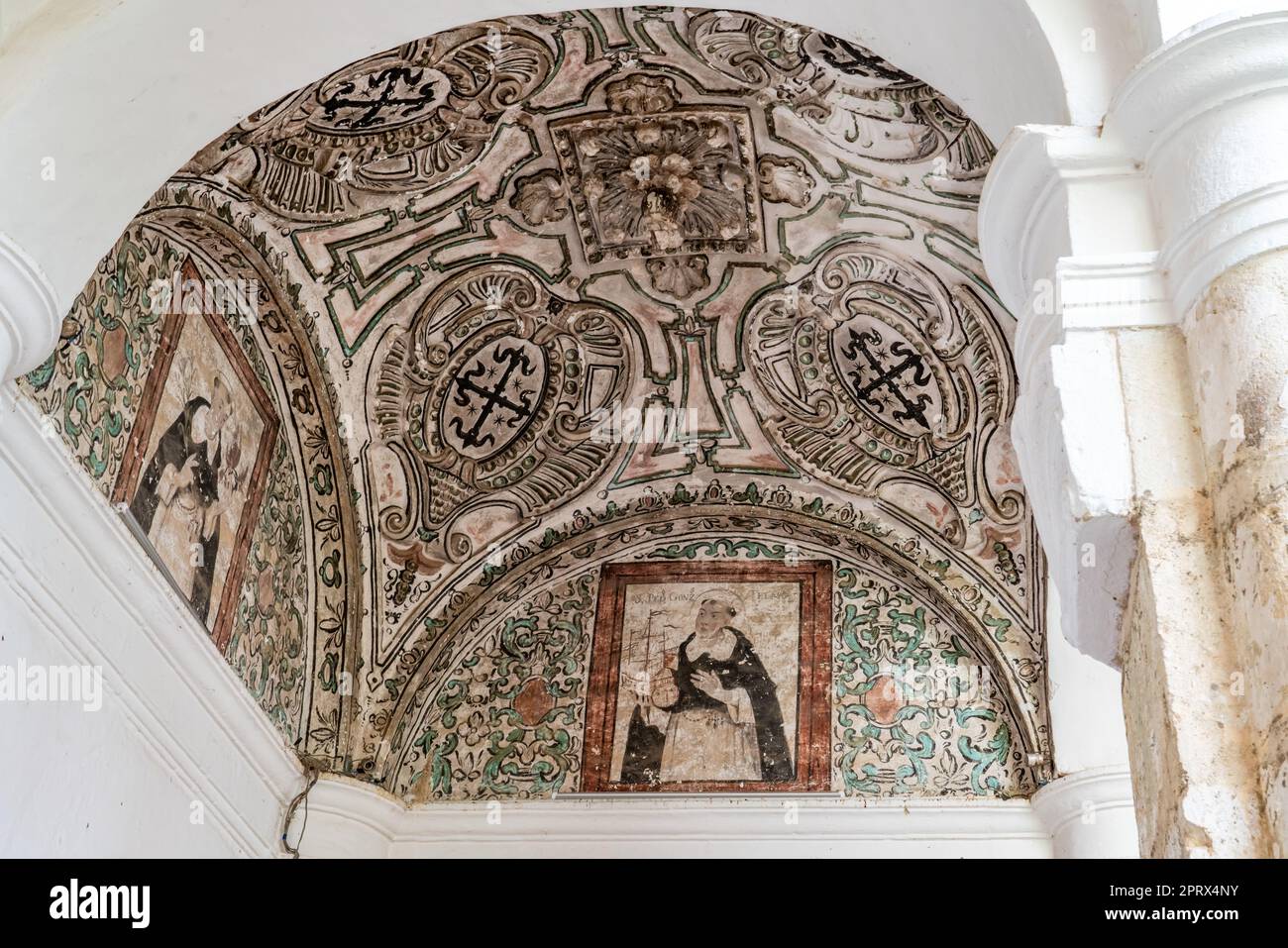 Painted ceiling detail in the ex-convent of the 16th Century Church of ...