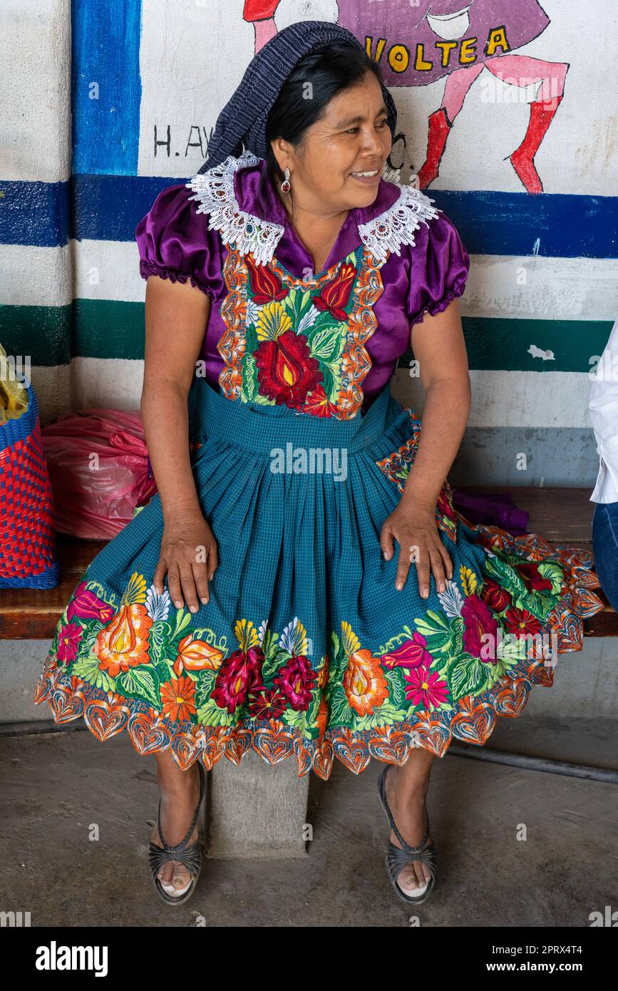 An indigenous Zapotec woman in traditional dress in Tlacolula de ...