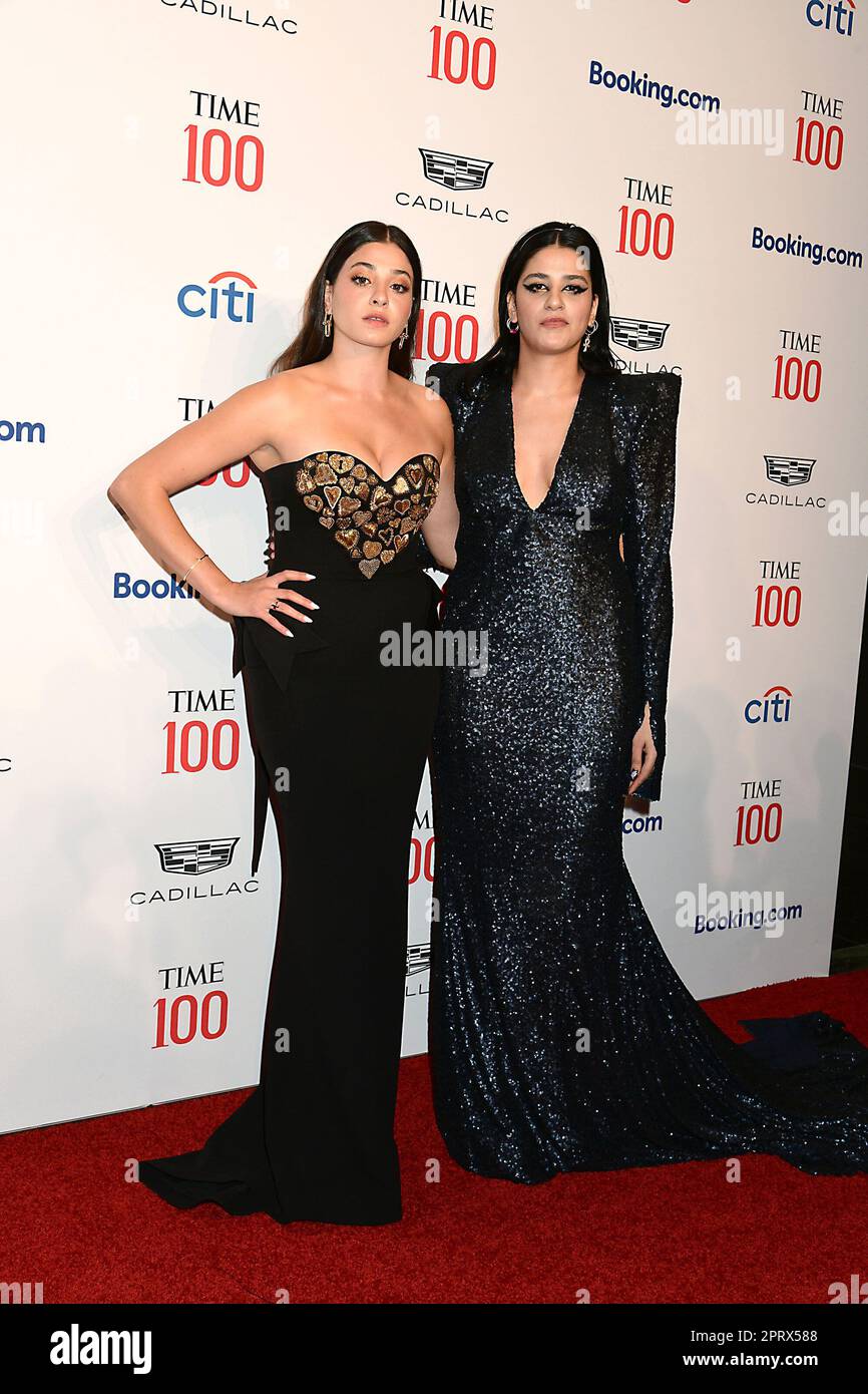 New York, USA on April 26, 2023. Yusra Mardini and sister Sara Mardini attends the TIME 100 Most ...