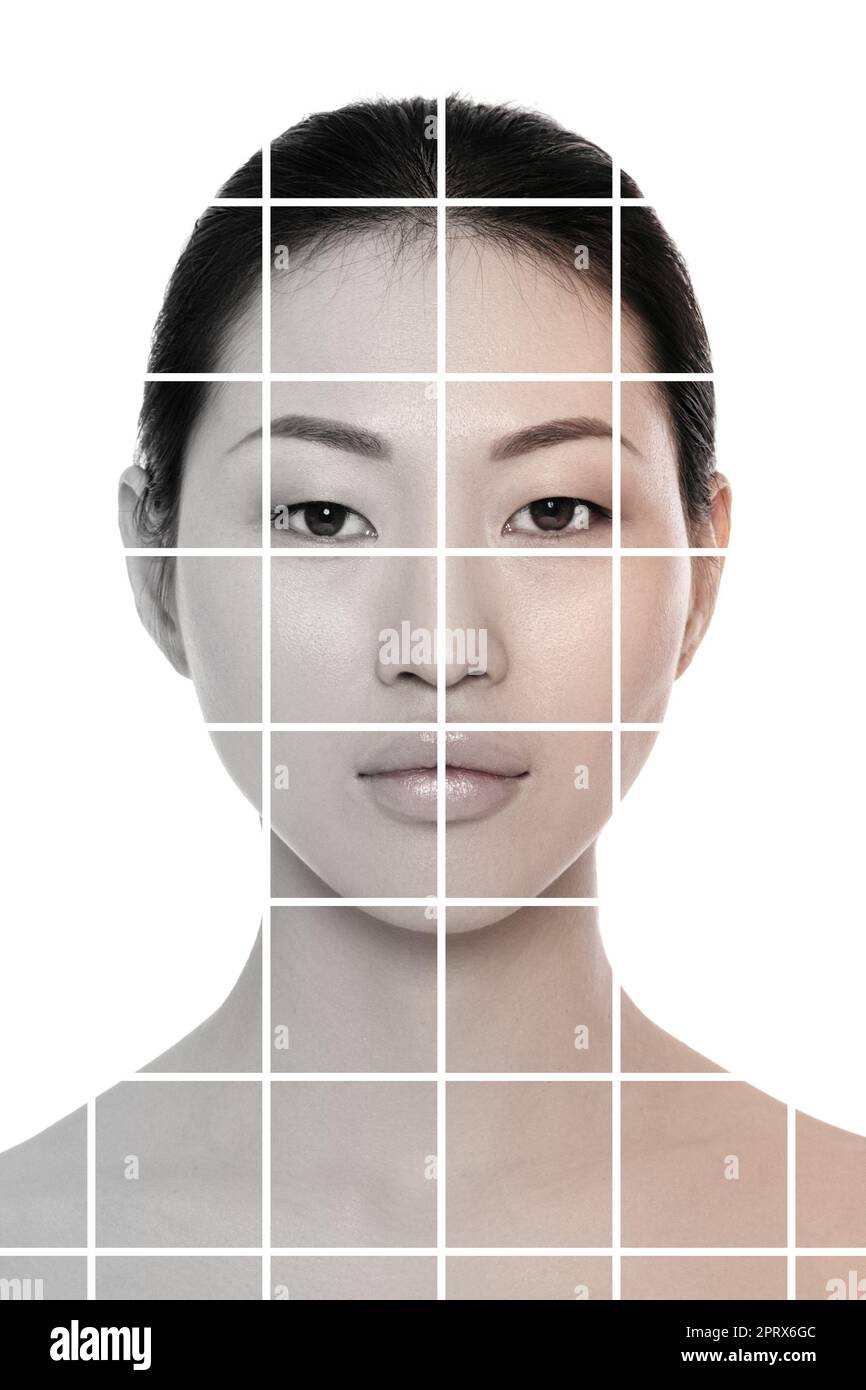 Face made of many different colorless and colored parts of the portrait ...