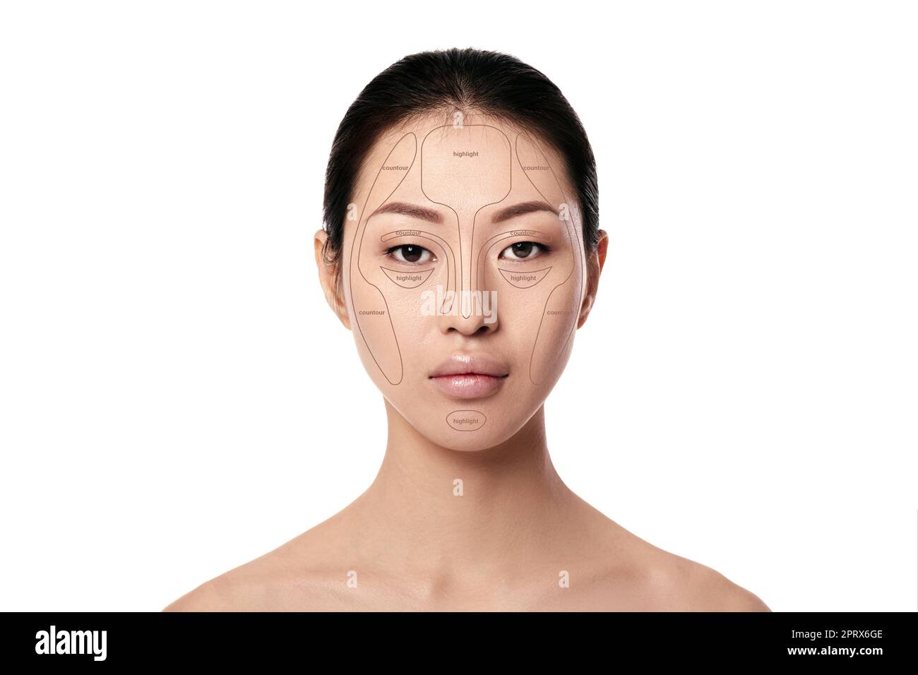 Contouring. Make up asian woman face on white background. Contour and ...