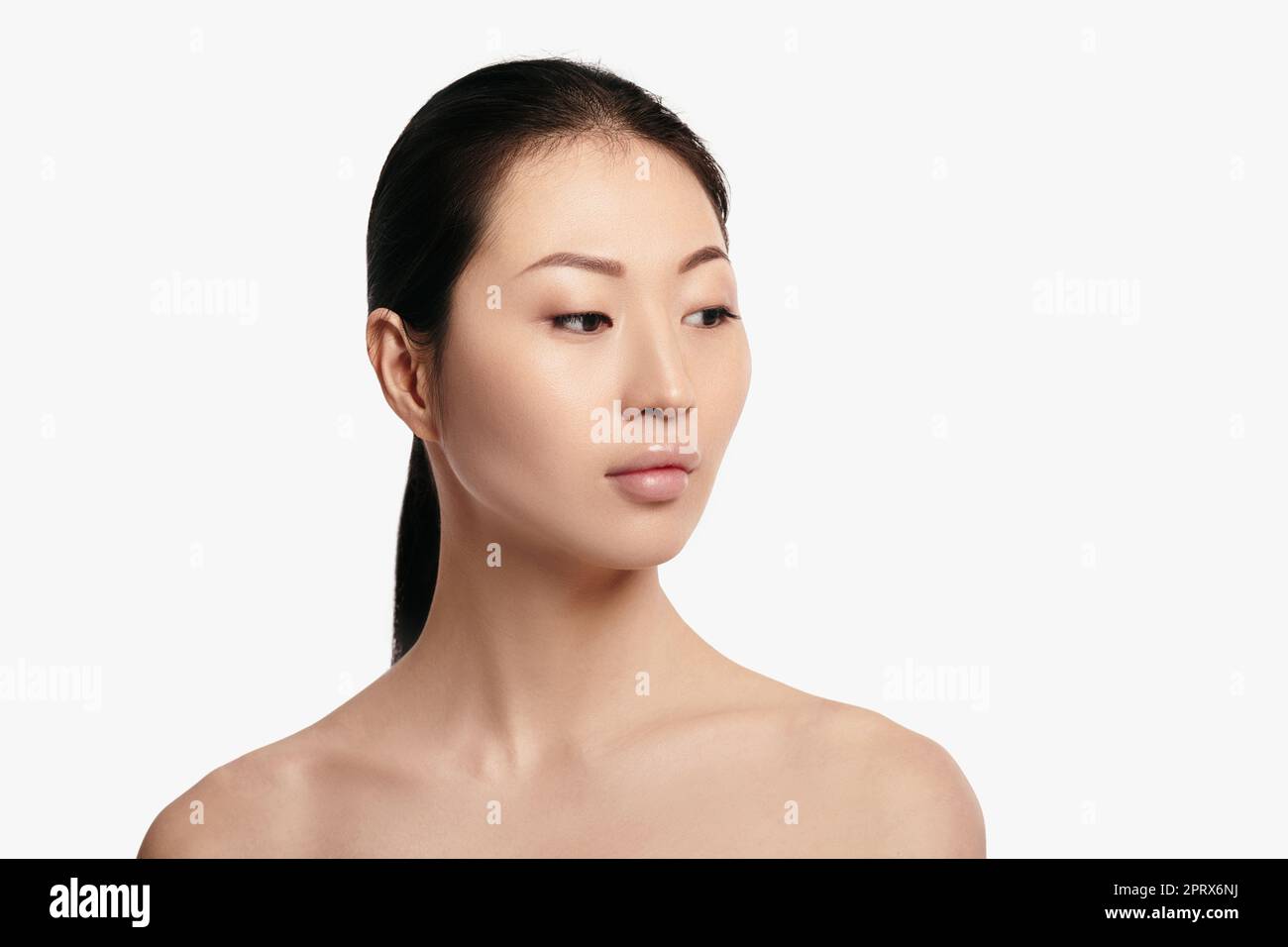 spa portrait of beautiful young asian woman on white background closeup ...