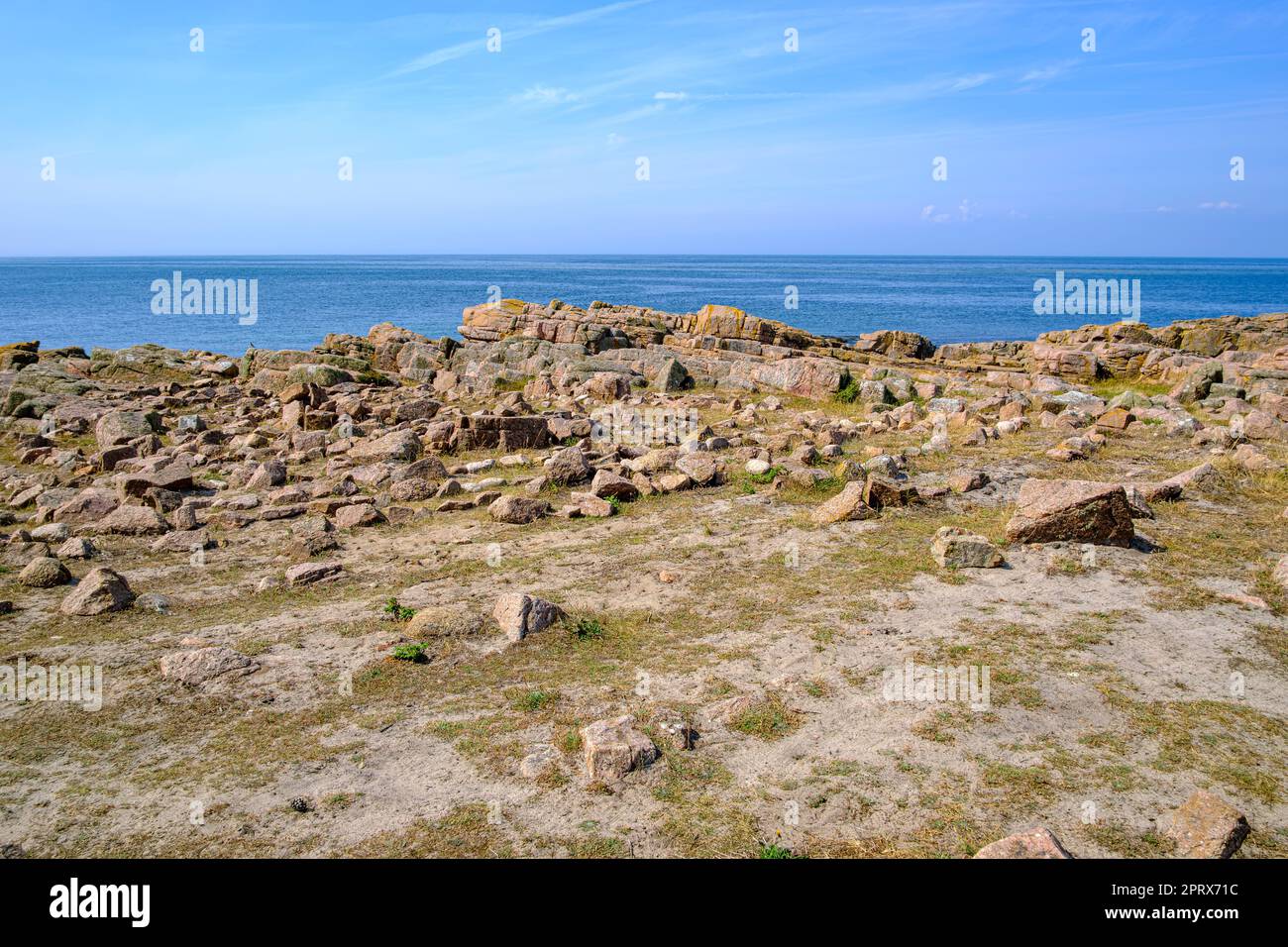 Rocky coastline on the west of Hammeren headland at the northern tip of ...