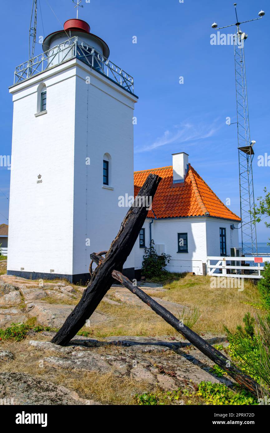 Hammer Odde Lighthouse at the northern tip of Bornholm Island, Denmark ...