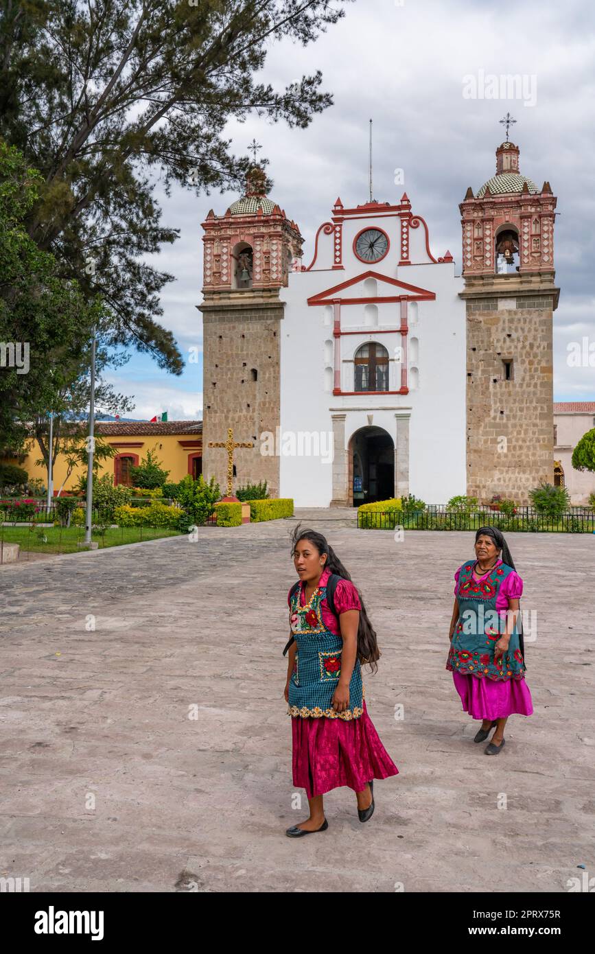 Two indigenous Zapotec women in traditional dress in front of the ...