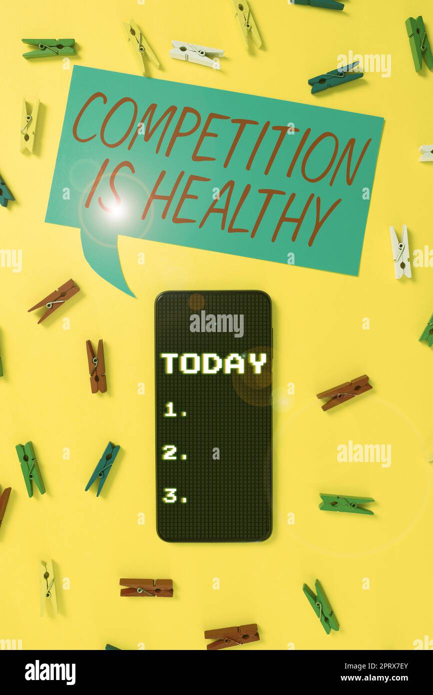 Hand writing sign Competition Is Healthy, Business idea Rivalry is good ...