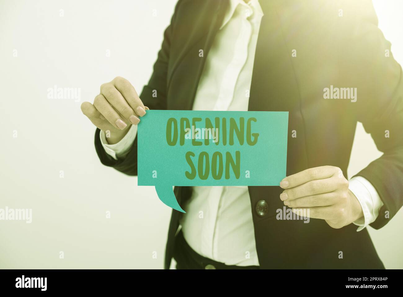 Sign displaying Opening Soon, Word for Going to be available or ...