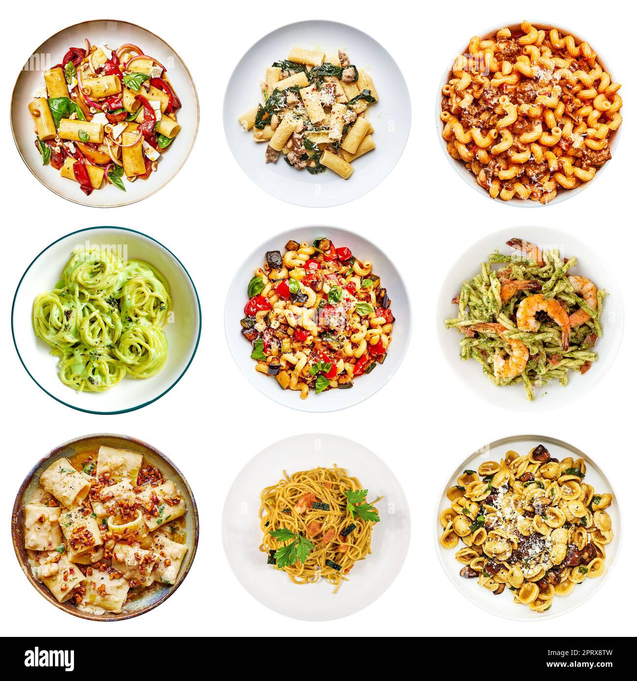 Traditional prepared Italian pasta with various ingredients isolated ...