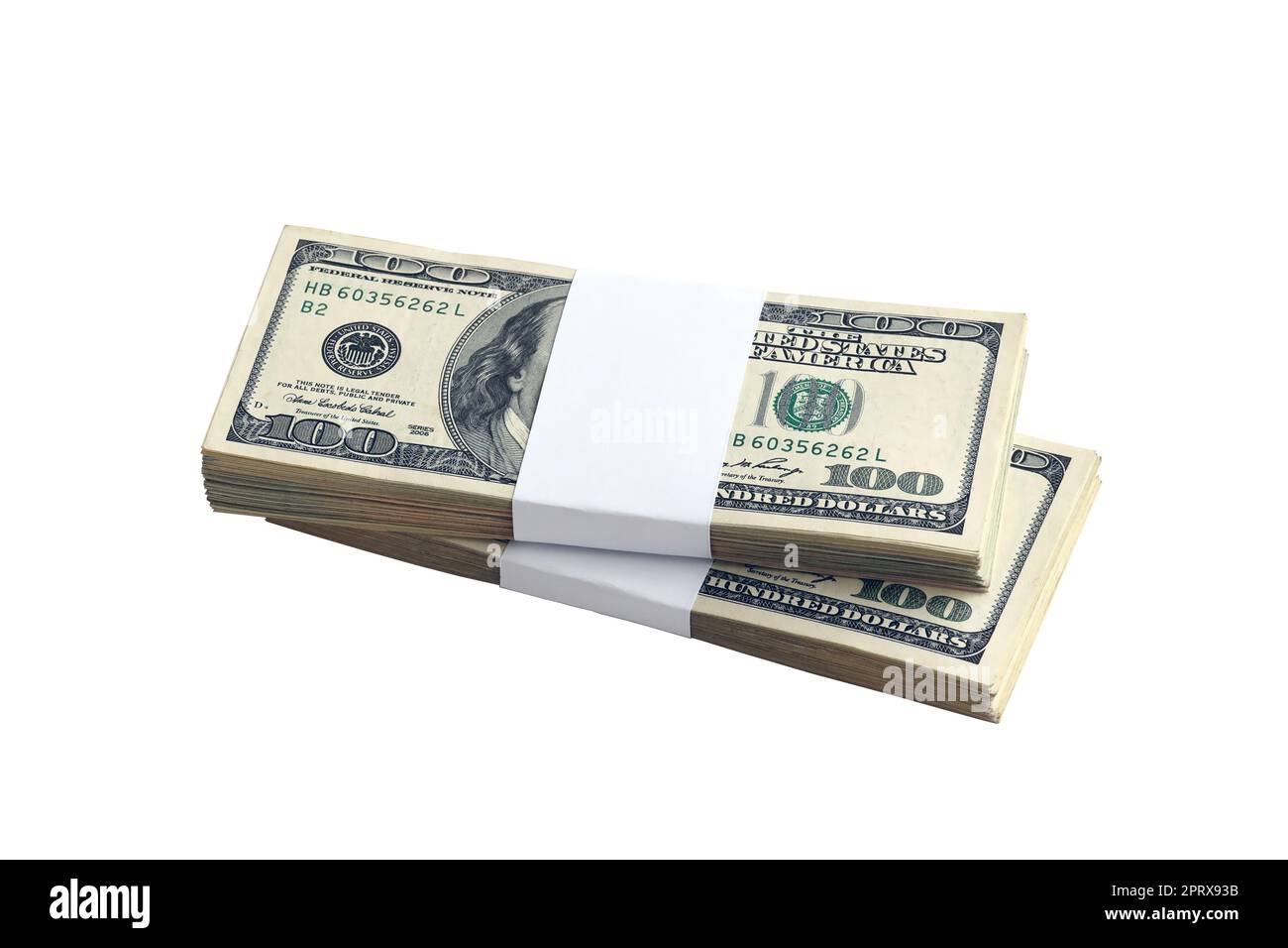 Bundle of US dollar bills isolated on white. Pack of american money ...