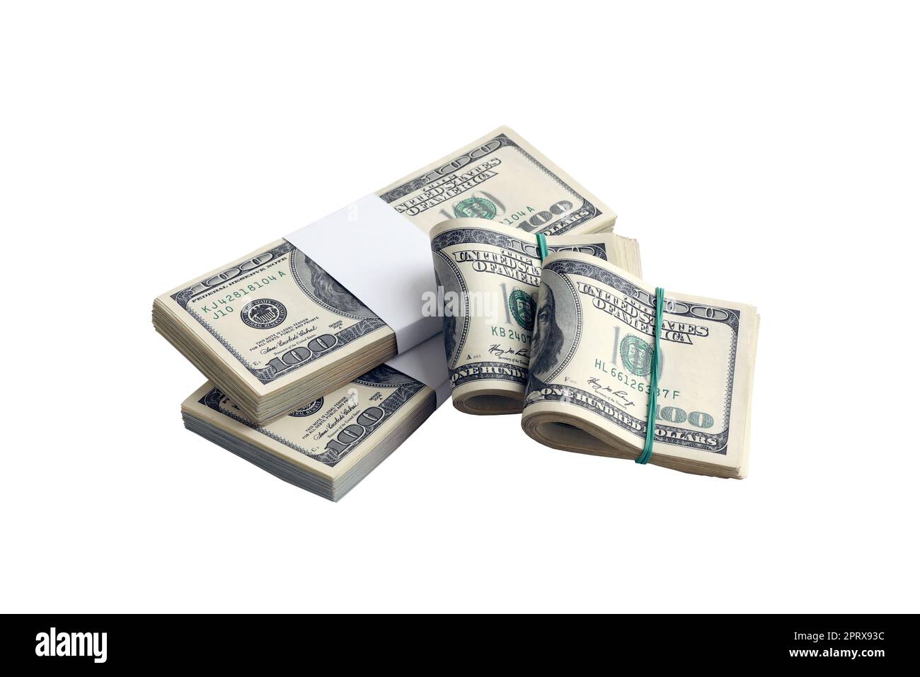 Bundle of US dollar bills isolated on white. Pack of american money ...