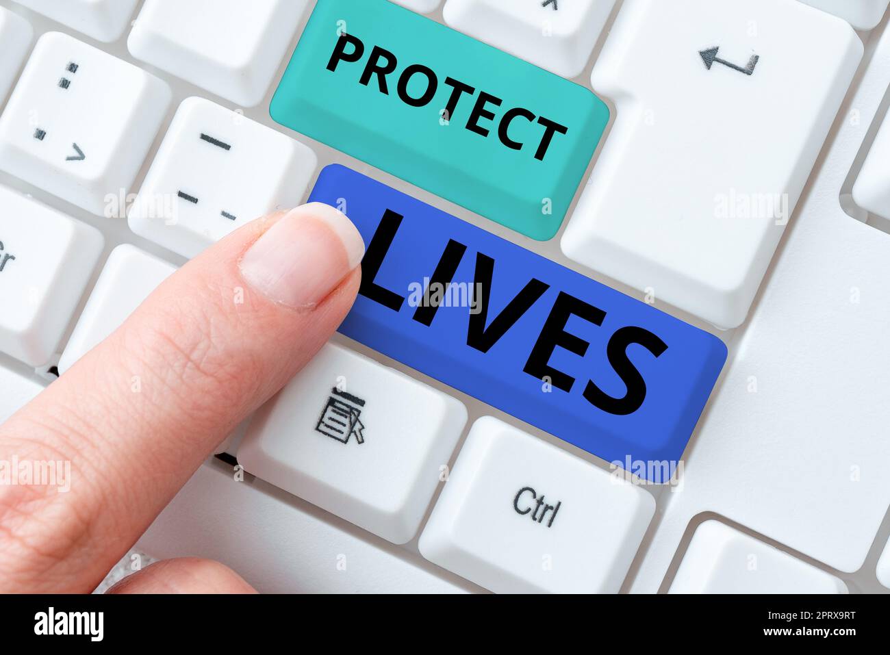Text caption presenting Protect Lives, Word Written on to cover or ...