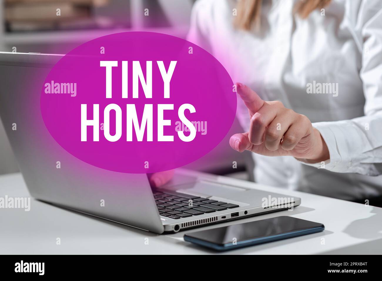 Text sign showing Tiny Homes, Business concept houses contain one room ...