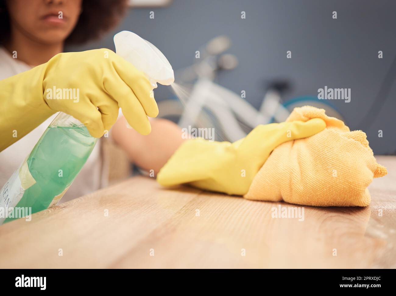 Cleaning, health and safety spray table zoom for bacteria hygiene ...