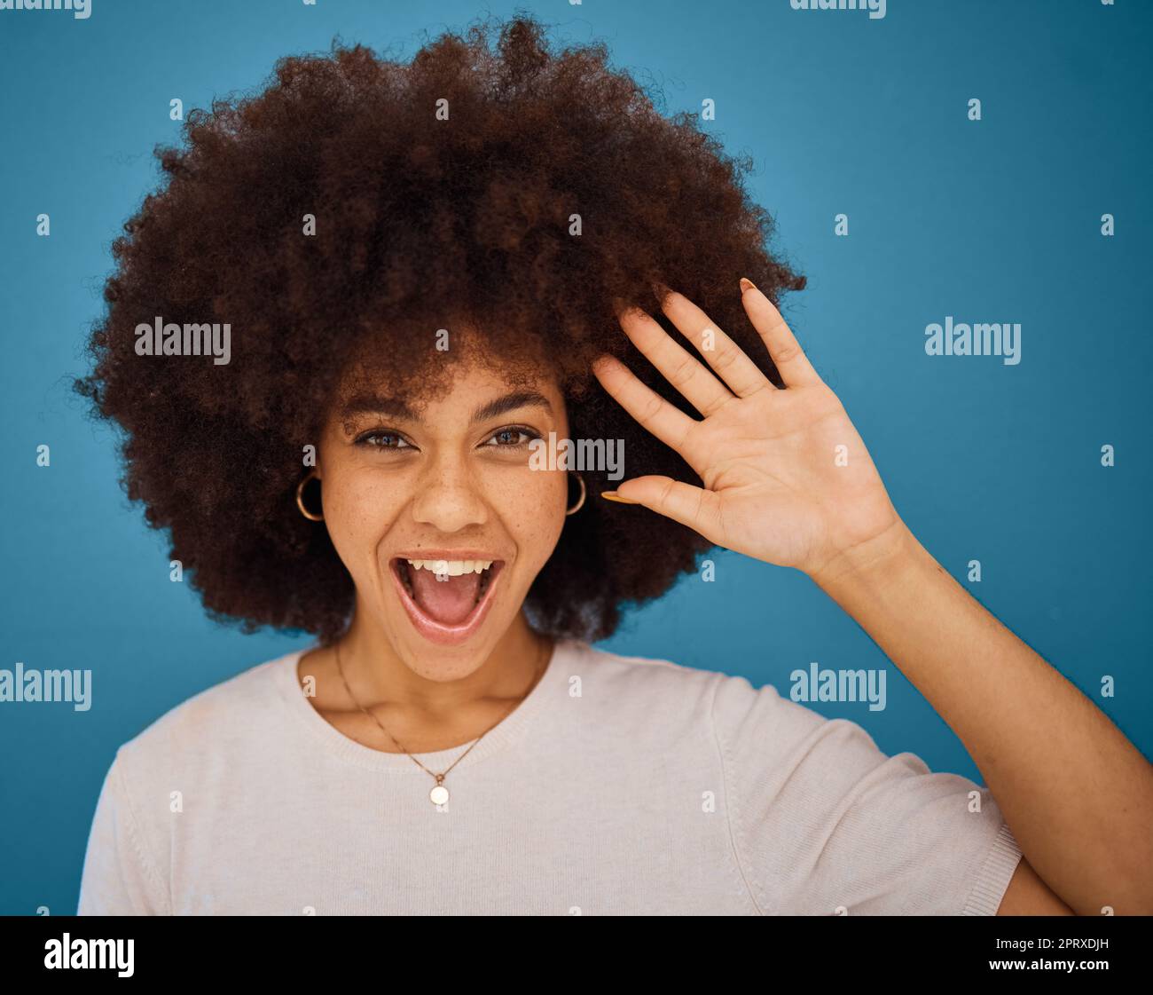 Happy african woman waving hand hi-res stock photography and images - Alamy