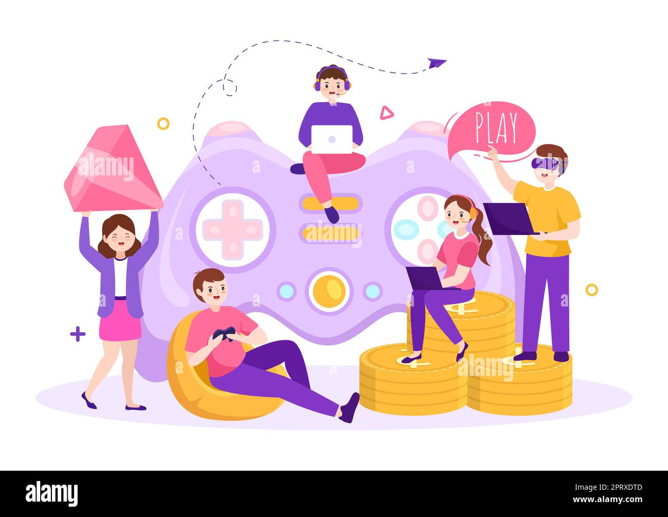 Video Game with Kids Playing Gamepad Controllers Fighting Console on ...