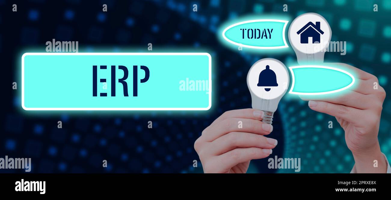 Text showing inspiration Erp, Business idea enterprise resource planning centralized database ...