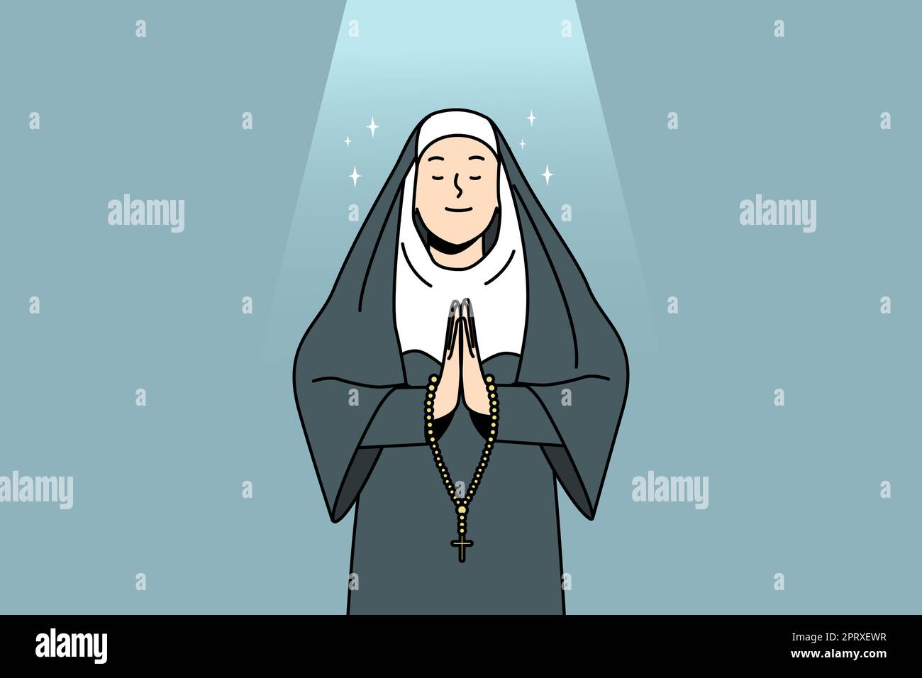 Calm nun in traditional clothes praying. Church sister with rosary talk ...