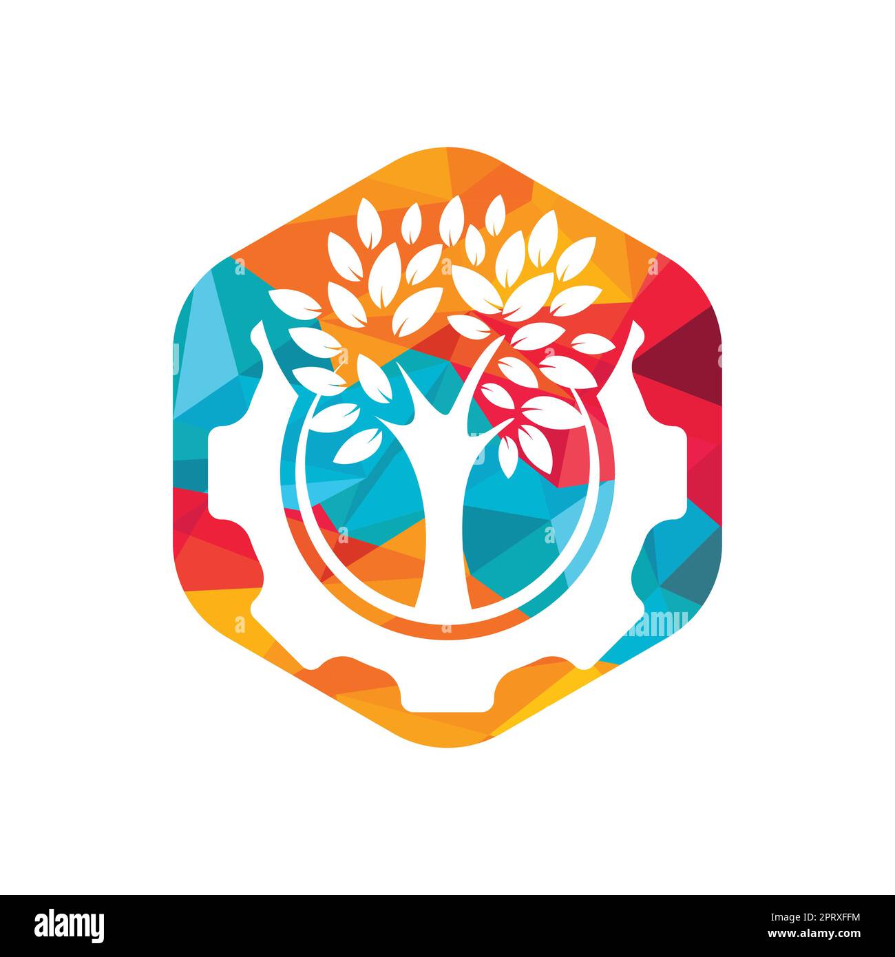 Gear tree vector logo design template. Modern nature technology logo. Green eco tech and ...