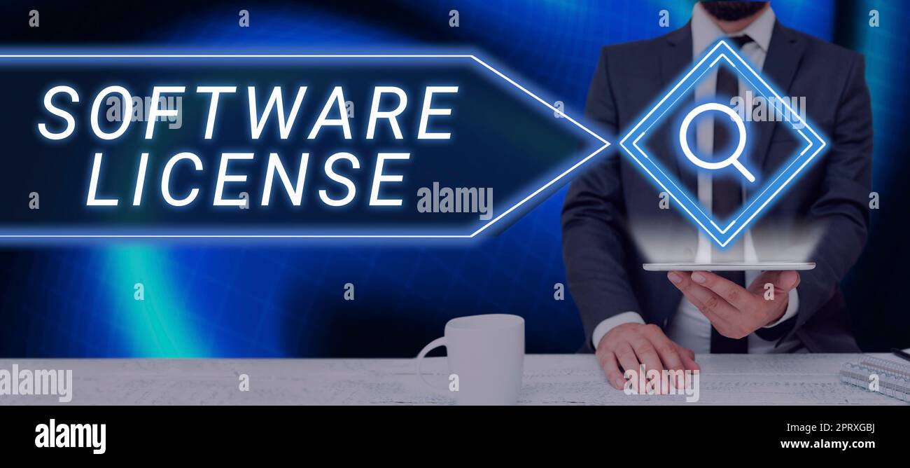 Text sign showing Software License, Business overview legal instrument ...