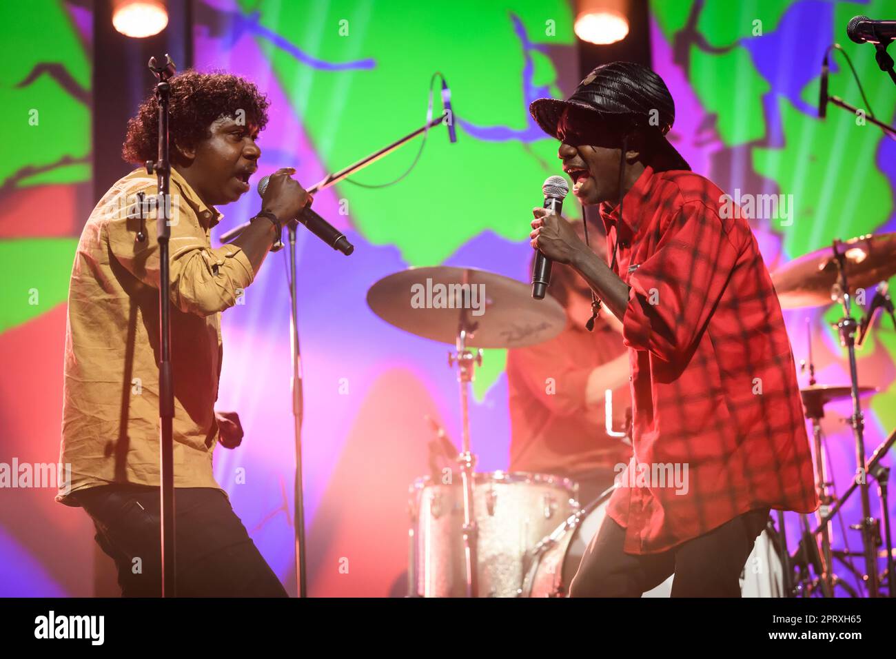 Mandawuy Yunupingu and Yirrnga Yunupiŋu of King Stingray performing at the 2023 APRA Music ...