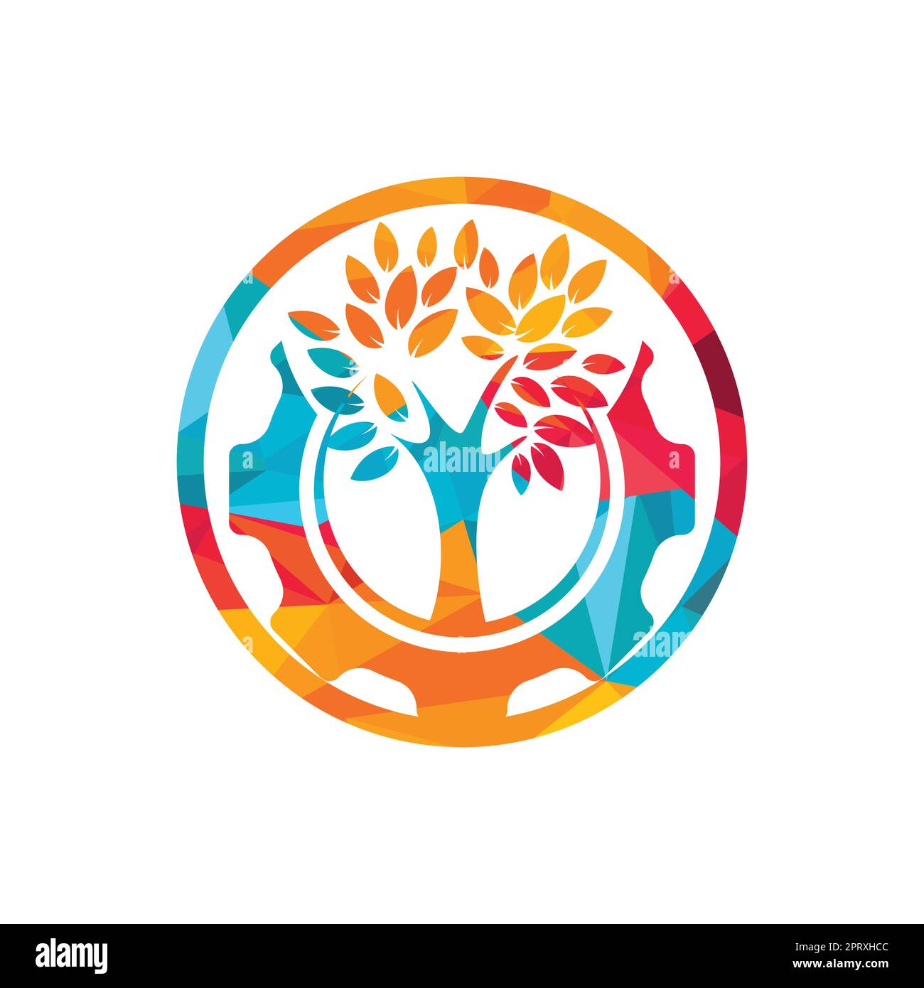 Gear tree vector logo design template. Modern nature technology logo. Green eco tech and ...