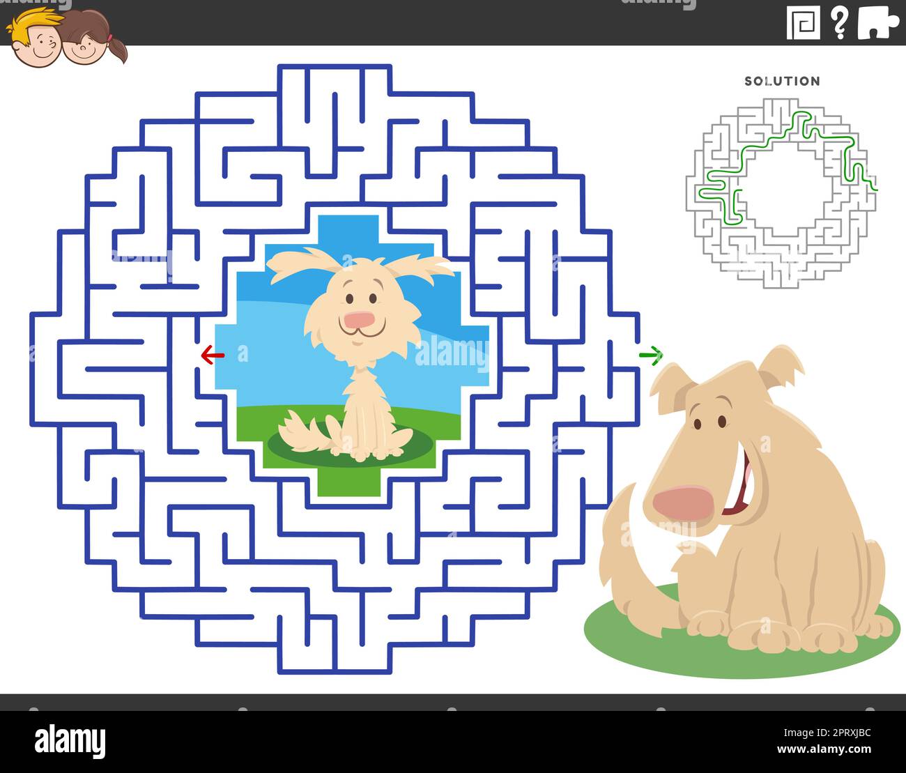 maze puzzle with cartoon adult dog and cute little puppy Stock Vector ...