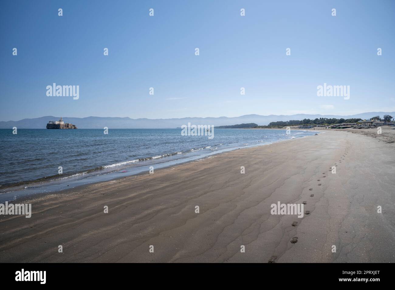 Rock of Al Hoceima seen from Tayeth beach. The island is Spanish ...