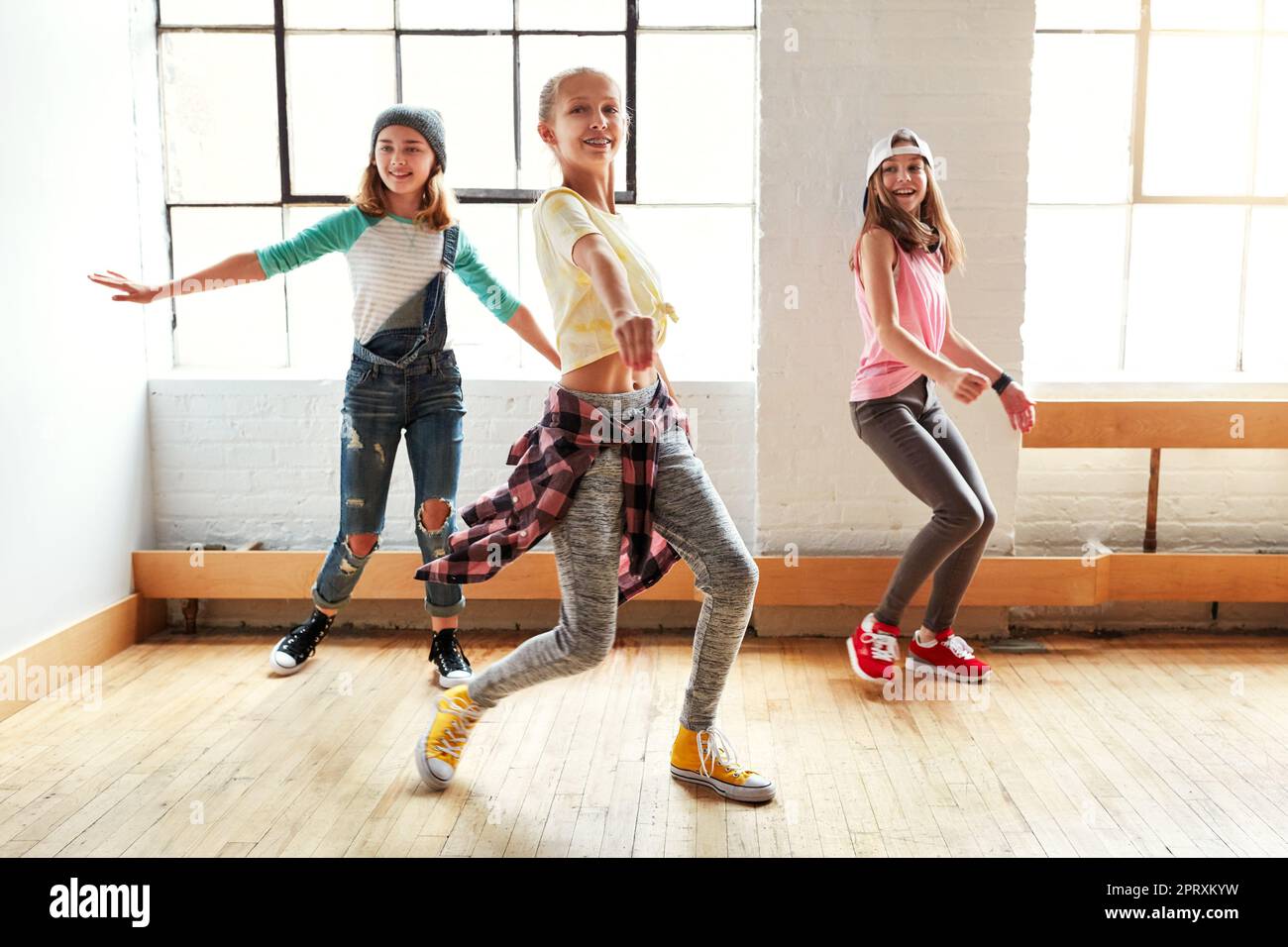 They live to dance. young girls dancing in a dance studio Stock Photo ...