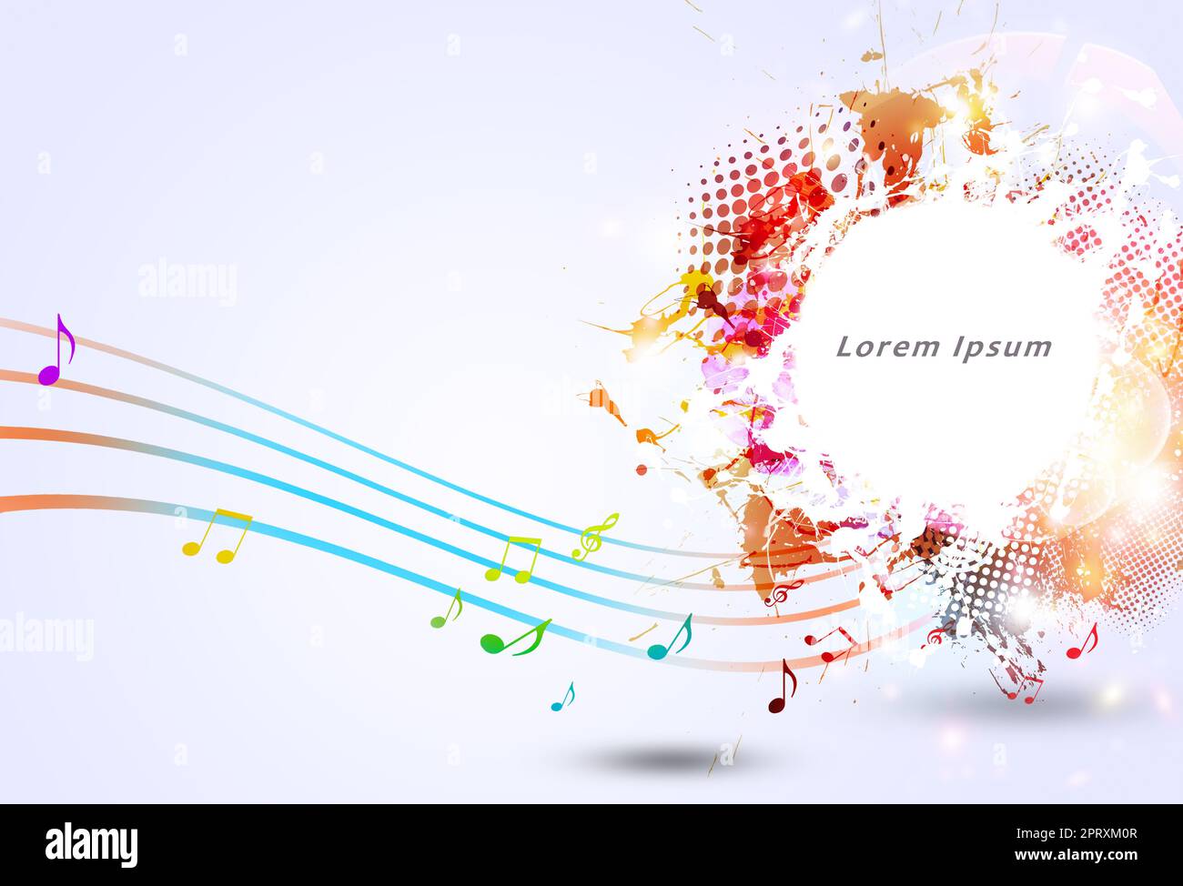 watercolor multicolor music background with sound notes and blurry ...