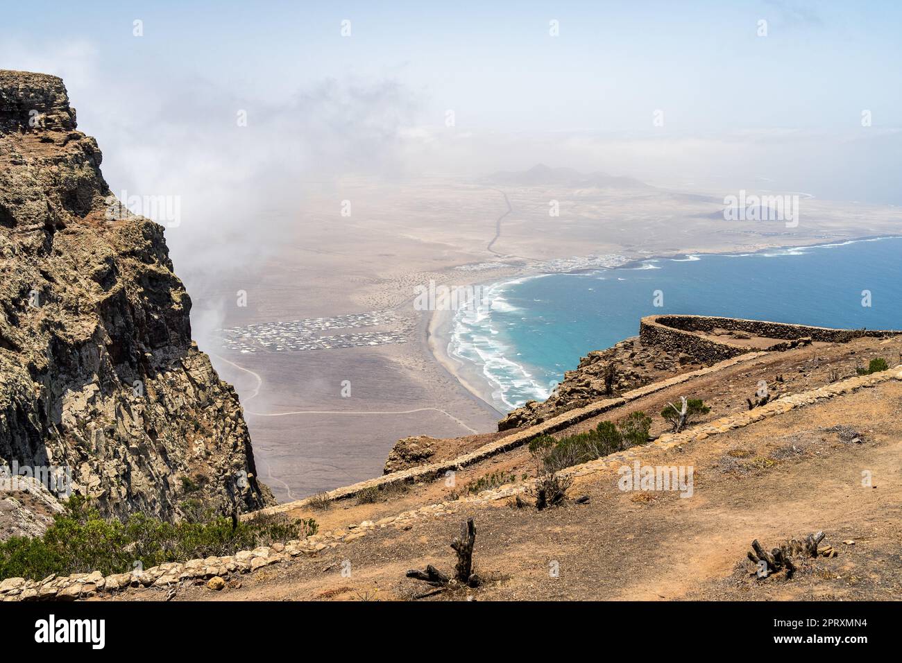 Natural landscape of Lanzarote. View of the ocean and coast from the ...