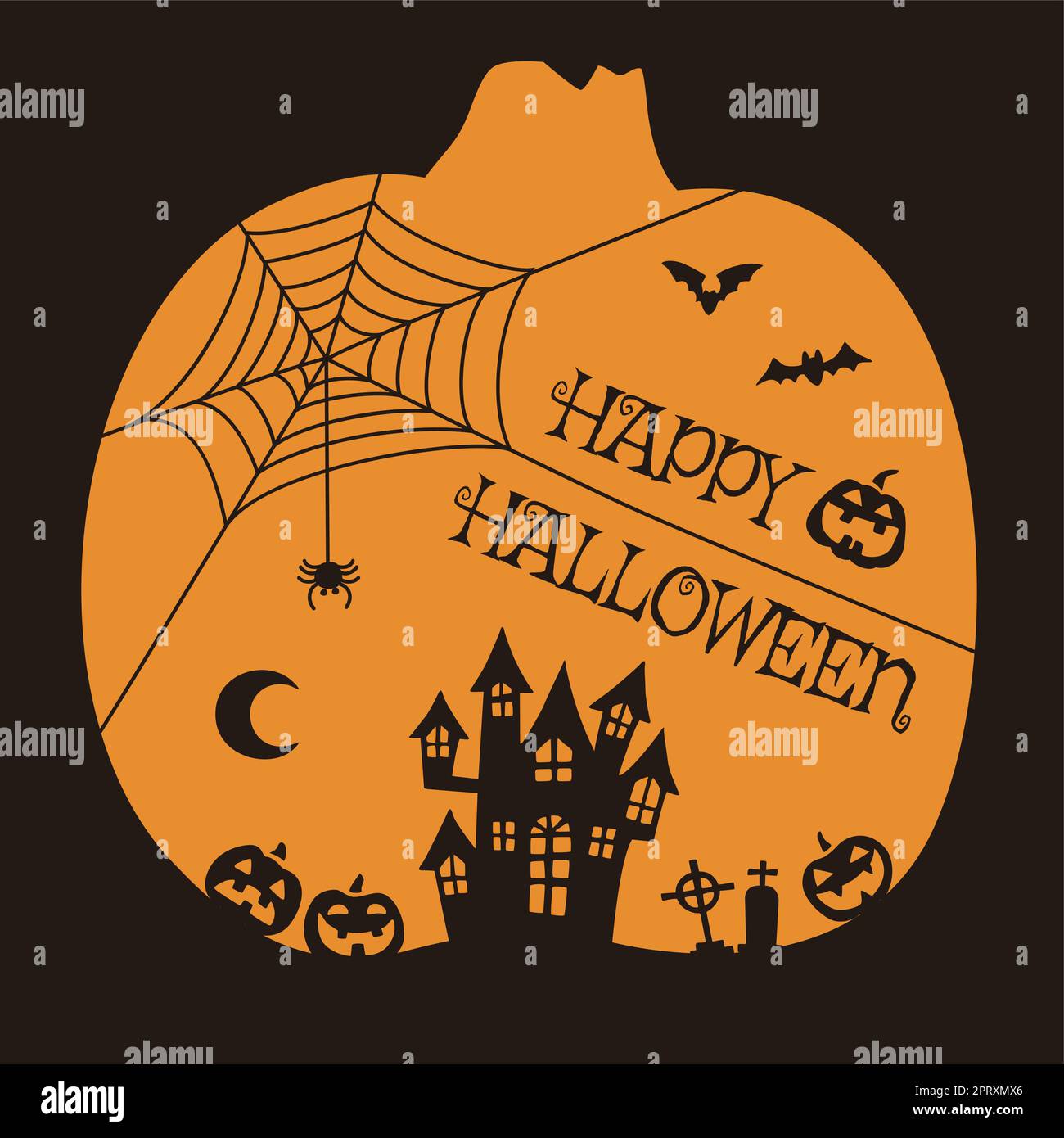 Halloween illustrations (haunted house, bats, spiders and spider webs ...