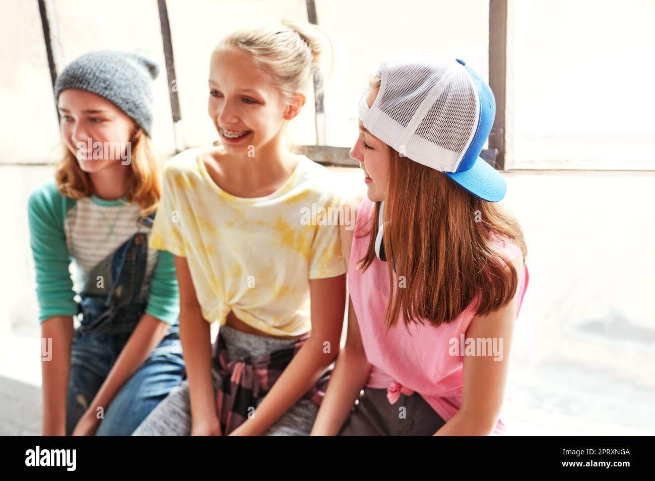 Besties on and off the stage. young girls in a dancing studio Stock ...