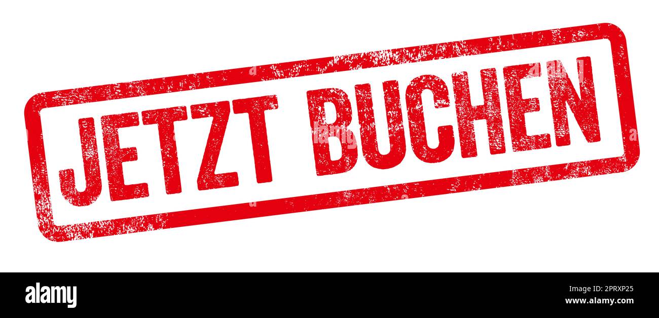 Red stamp on a white background - Book now in german - Jetzt buchen ...