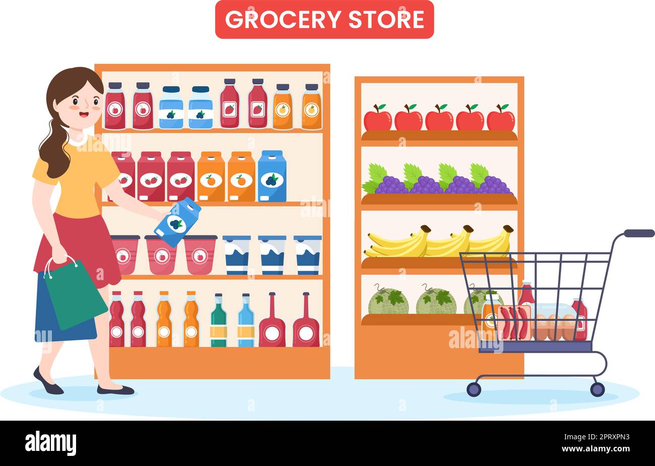 Grocery Store or Supermarket with Food Product Shelves, Racks Dairy ...