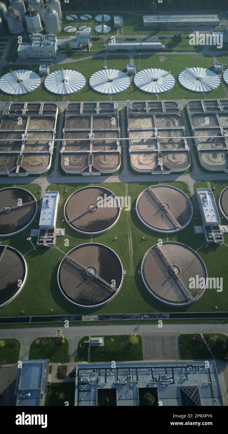 Aerial view of sewage treatment plant Stock Photo - Alamy