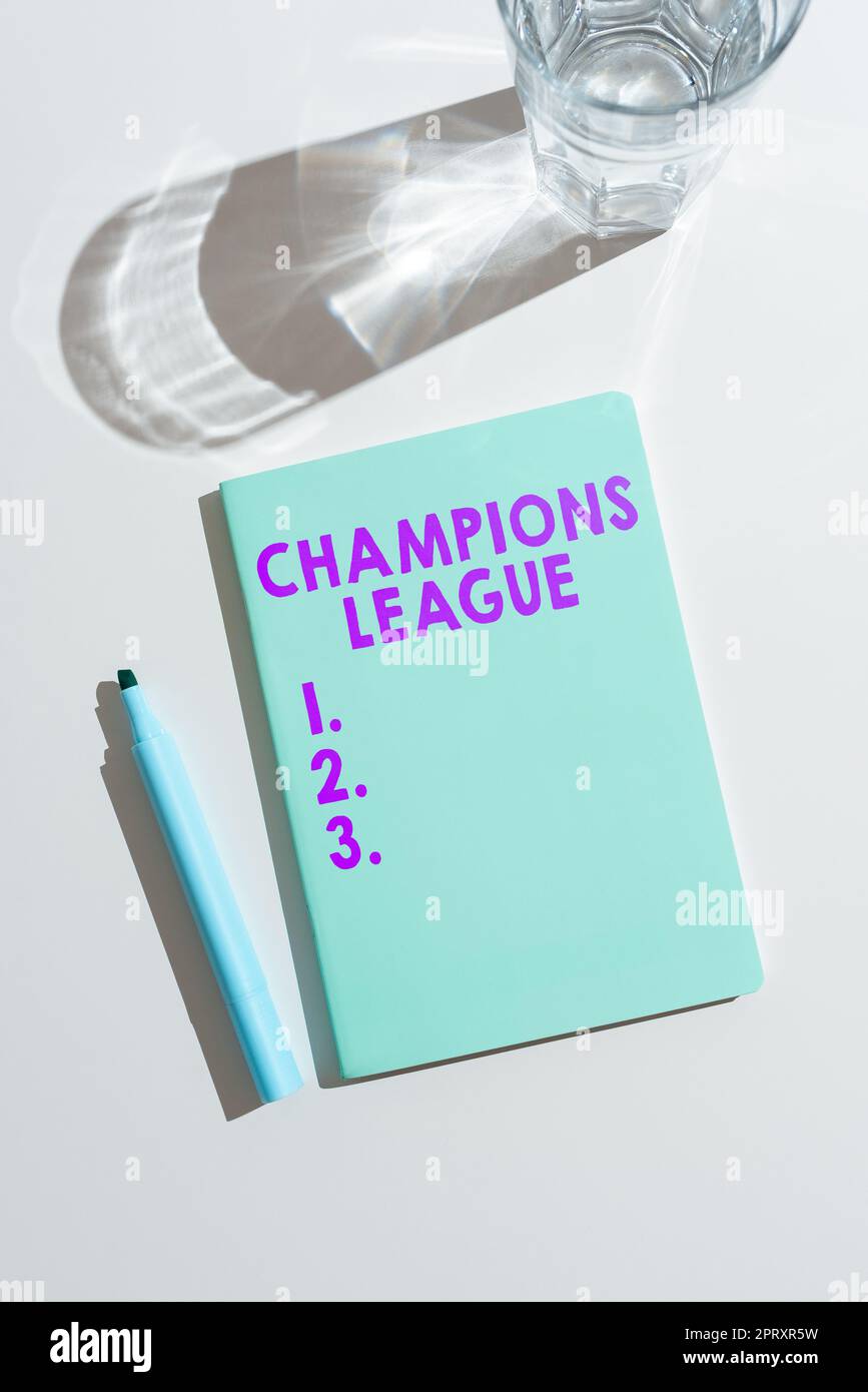 Sign displaying Champions League, Business overview Yearly football ...