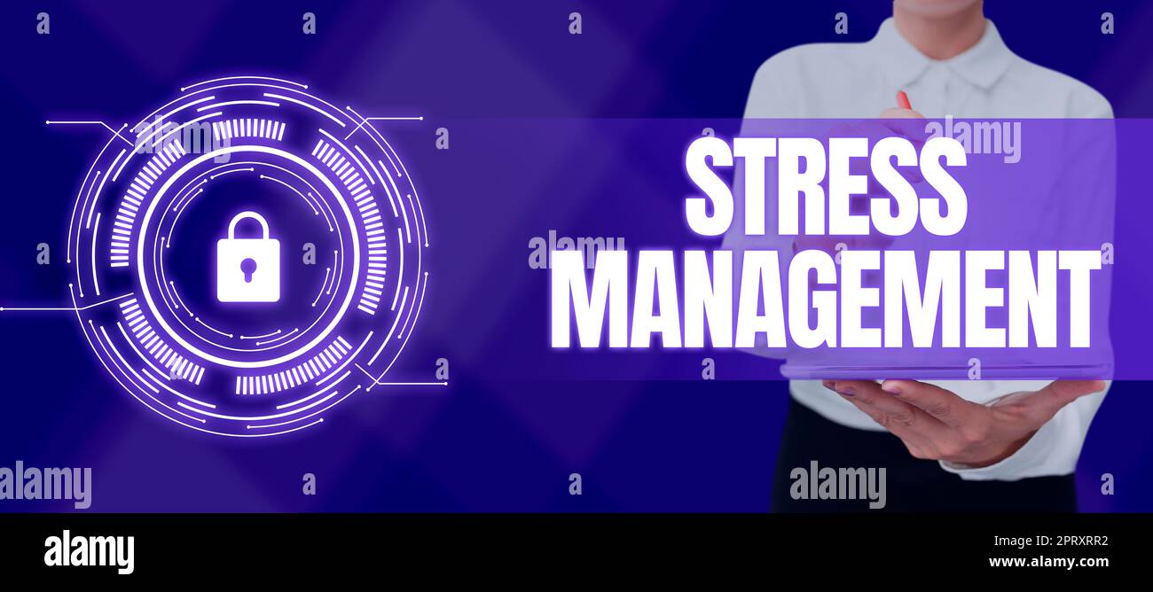 Text showing inspiration Stress Management, Word for method of limiting ...