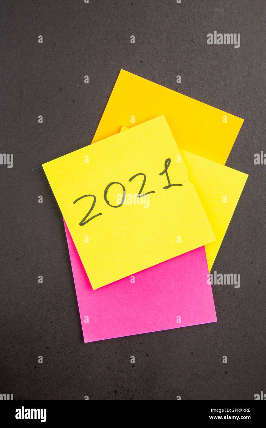 top view break time written on yellow sticky note colorful sticky notes ...