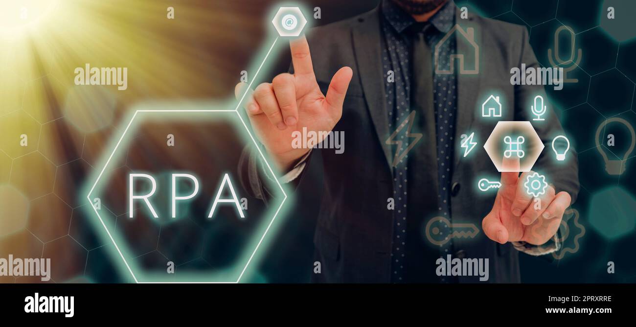 Hand writing sign Rpa, Business overview robotic process automation ...