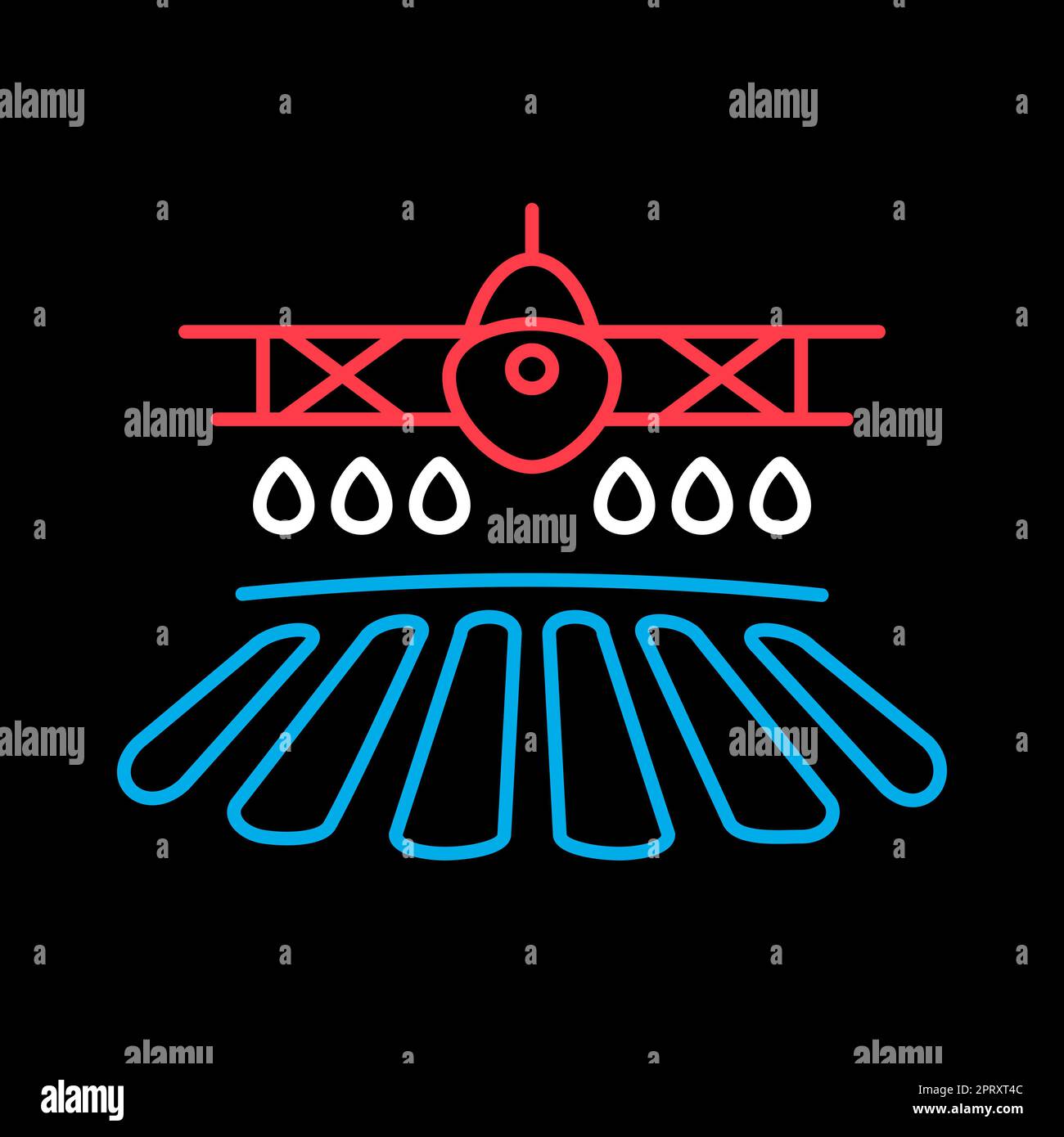 Crop duster airplane spraying a farm field vector isolated on black ...
