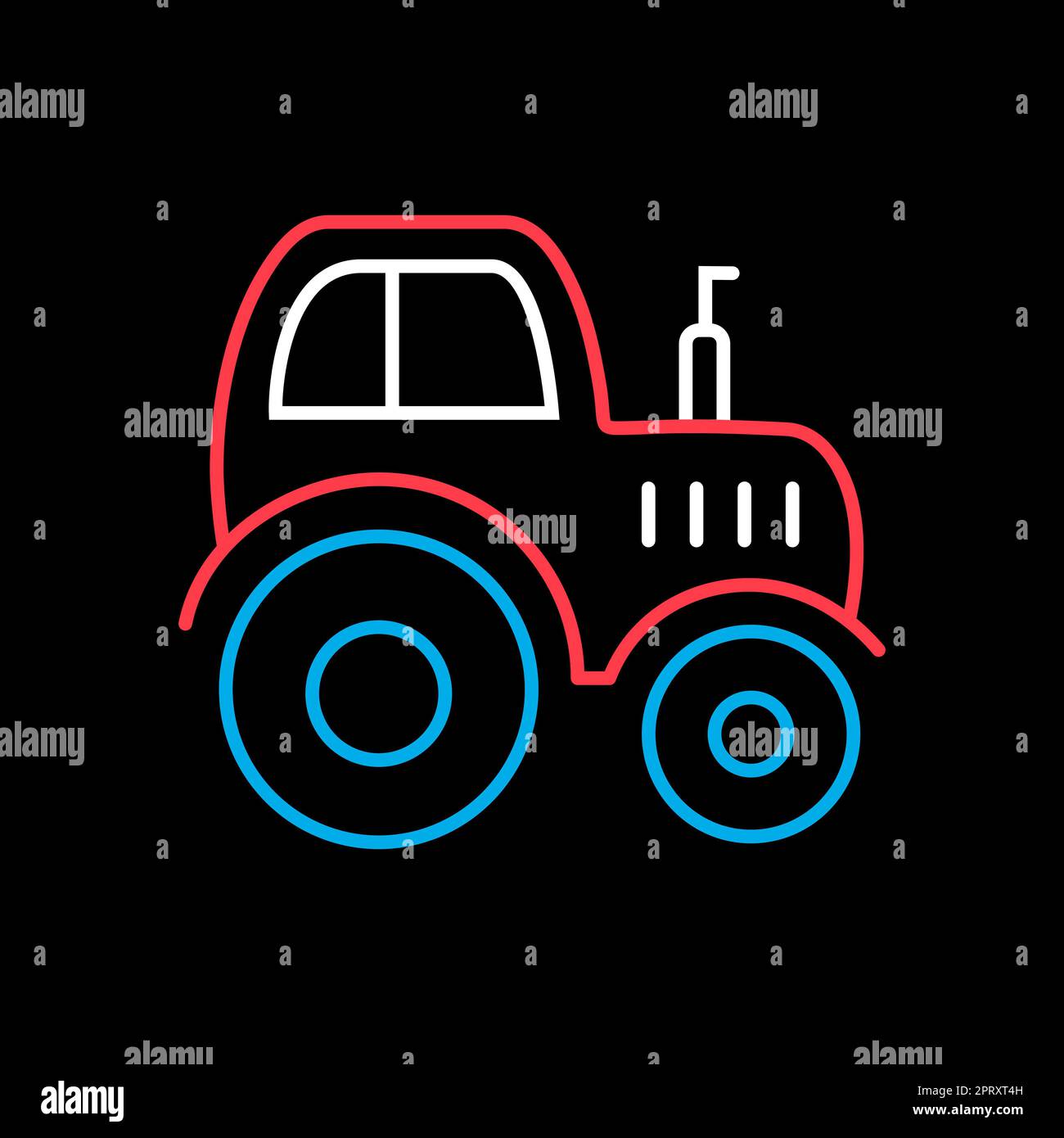 Tractor isolated flat on black background icon. Farmer machine ...
