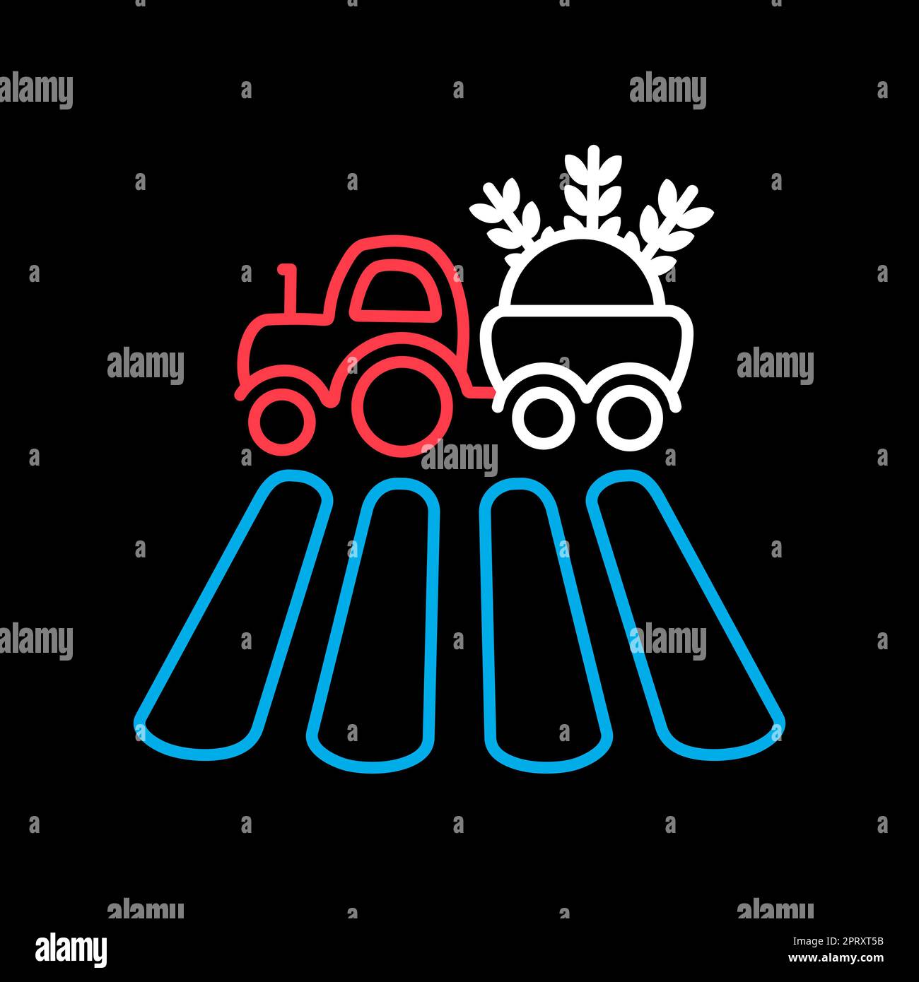 Tractor on field isolated on black background icon. Agriculture sign ...