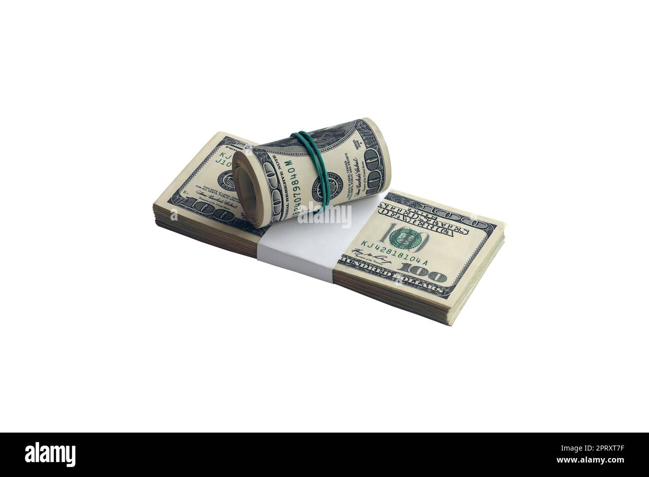 Bundle of US dollar bills isolated on white. Pack of american money ...