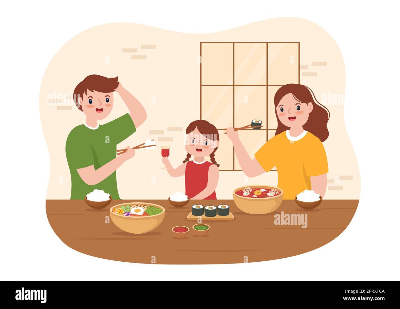 Family meal flat design Cut Out Stock Images & Pictures - Alamy